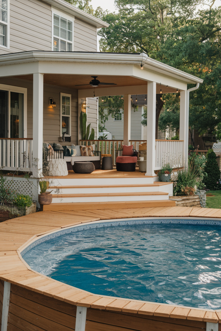 37 Above Ground Pool Deck Ideas for DIY Builds, Small Yards, Budget ...