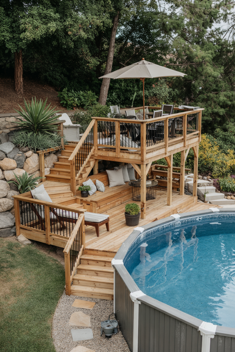 Above Ground Pool Deck Ideas 2025 with DIY Styles for Sloped Yards and Attached Layouts