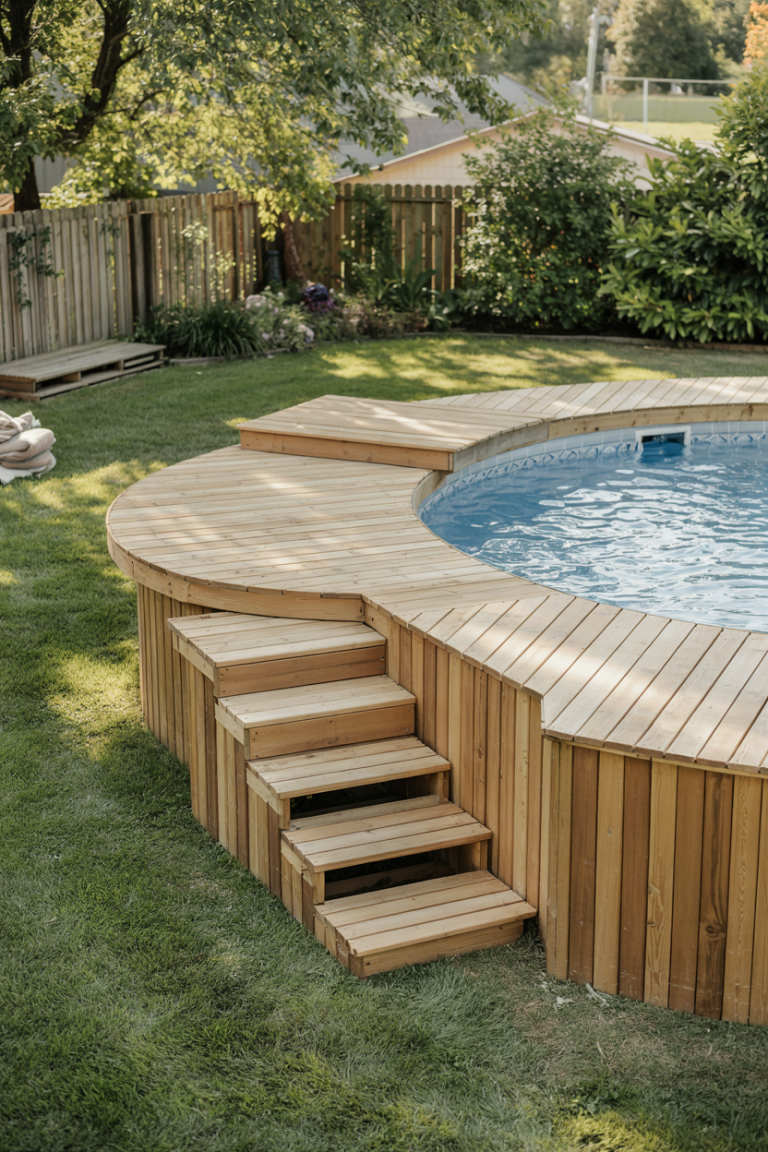 Above Ground Pool Deck Ideas 2025 with DIY Styles for Sloped Yards and Attached Layouts