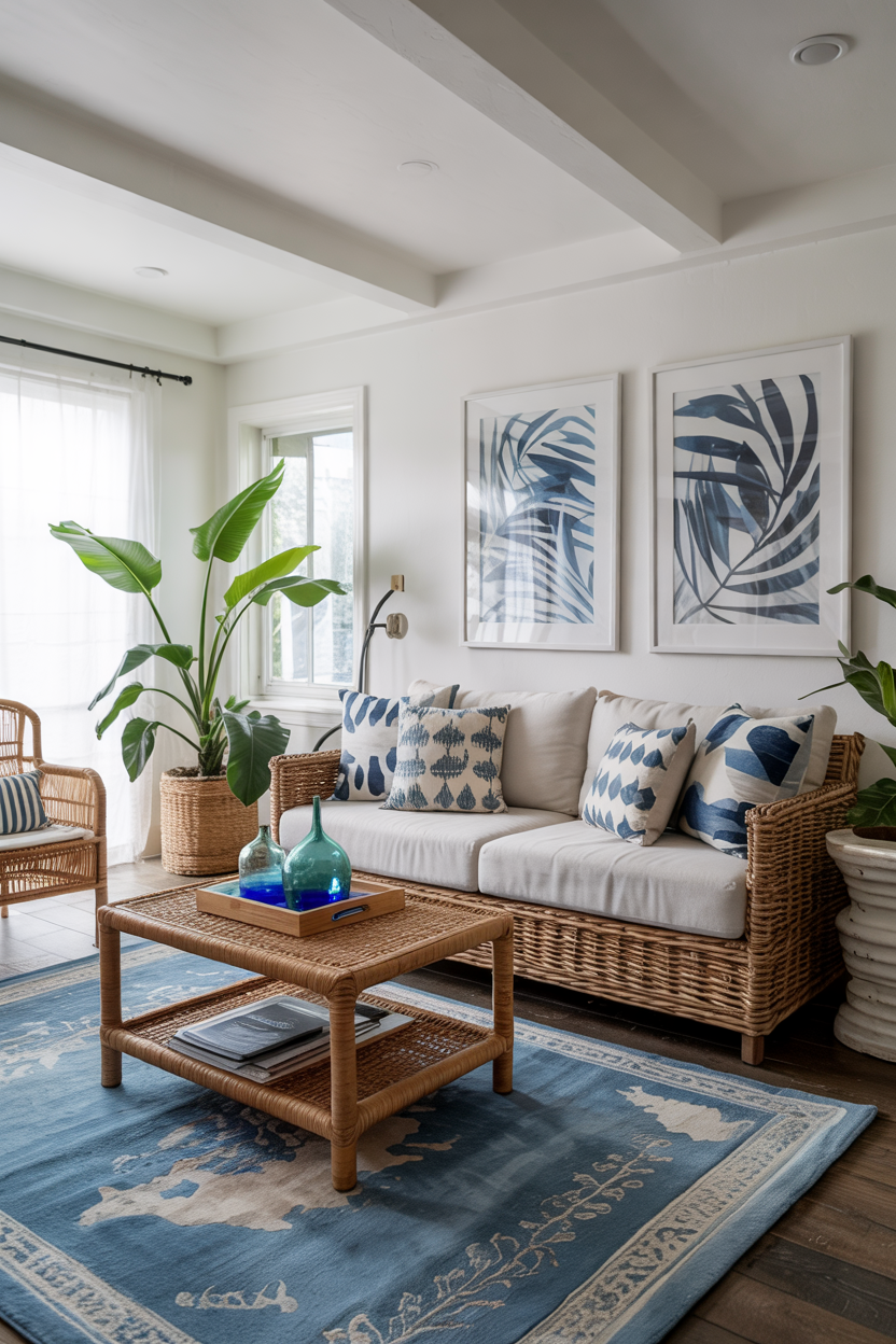 Coastal Living Room 2025 trends with cozy modern ideas rugs blue decor ...