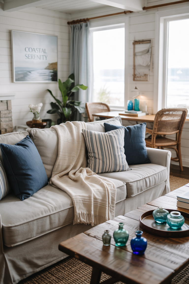 Coastal Living Room 2025 trends with cozy modern ideas rugs blue decor ...