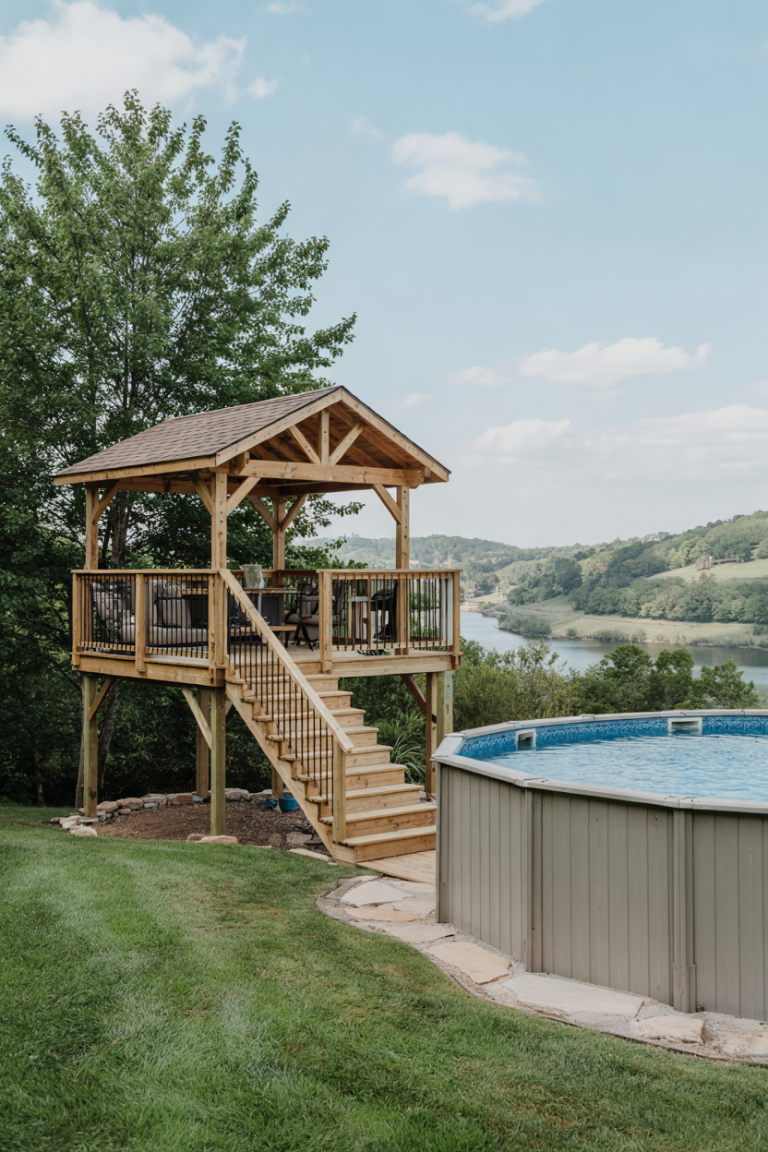 Above Ground Pool Deck Ideas 2025 with DIY Styles for Sloped Yards and Attached Layouts