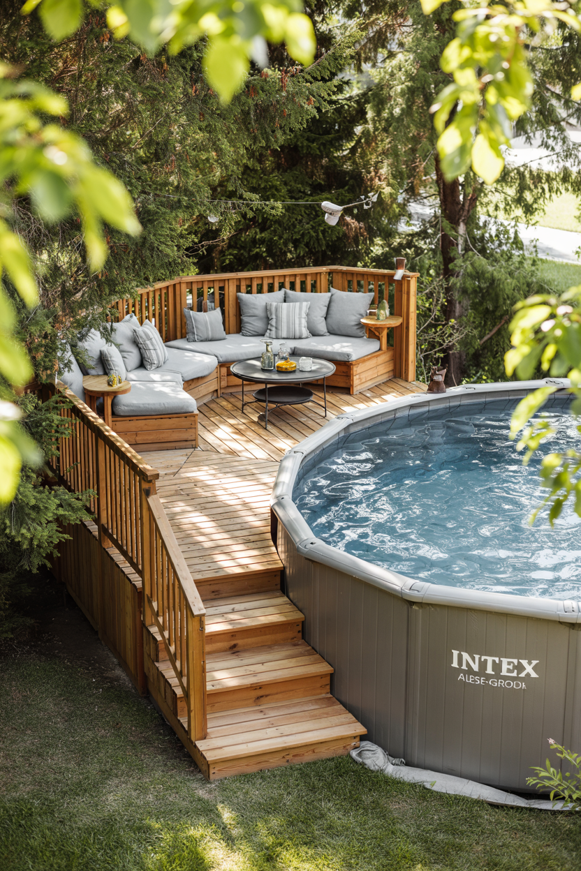 Above Ground Pool Deck Ideas 2025 with DIY Styles for Sloped Yards and ...